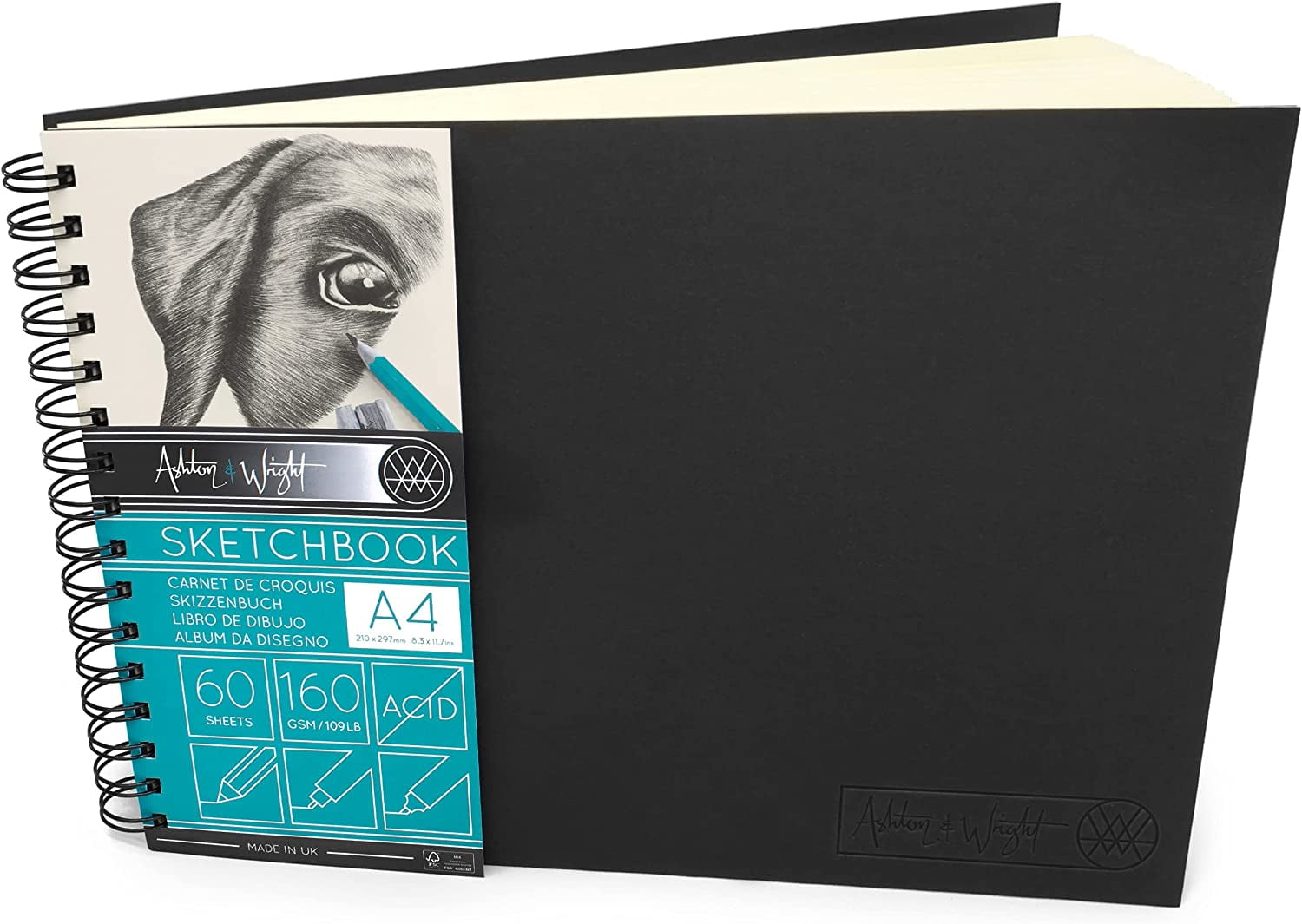 Ashton and Wright - A4 8.3" x 11.7" Classic Ivory Hardback Spiral Bound Sketchbook - 160gsm ...