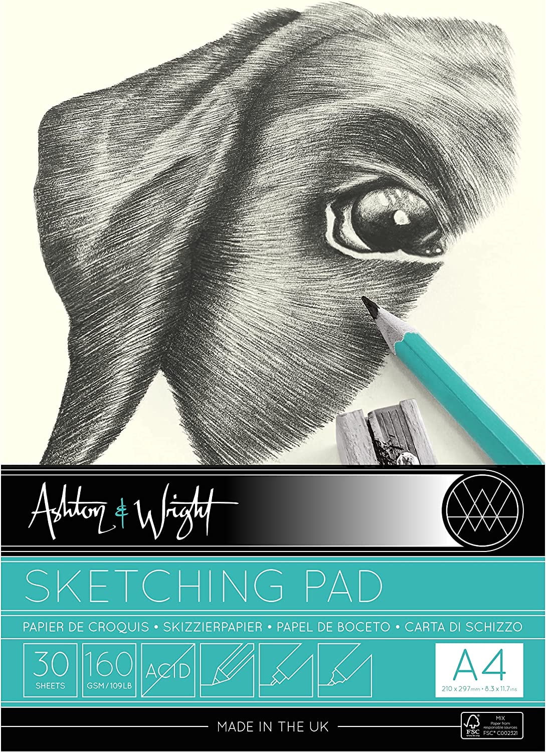 Ashton and Wright - A4 8.3" x 11.7" Classic Ivory Sketching Pad - 160gsm Paper - 30 Sheets ...