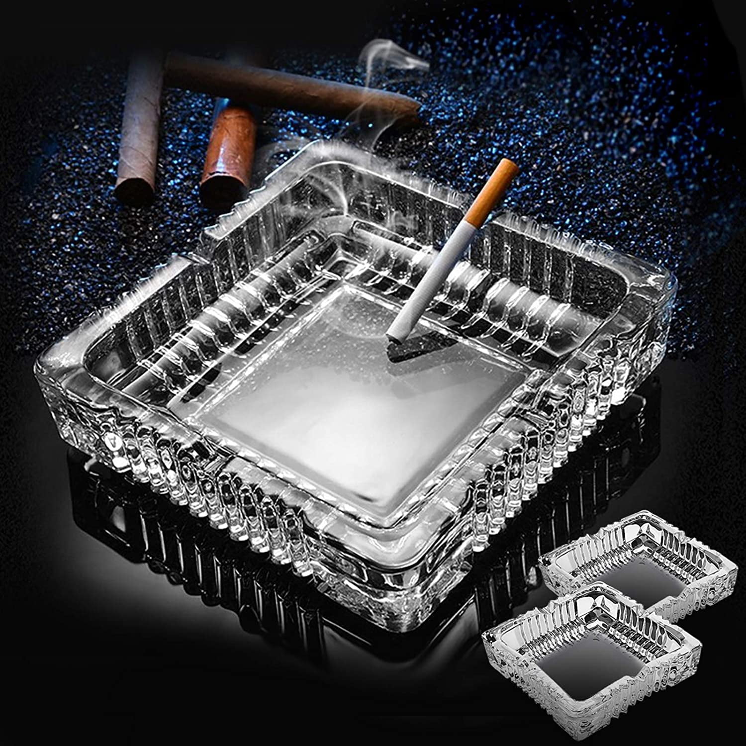 Ashtray 2 Pack, Large Glass Ashtray for cigarette cigar, Clear Crystal ...