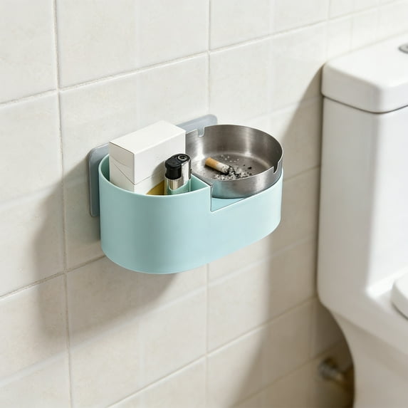 Ashtray with Lid, Wall Mounted Ashtray, No Drill Adhesive Plastic ...
