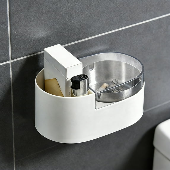 Ashtray with Lid, Wall Mounted Ashtray, No Drill Adhesive Plastic ...