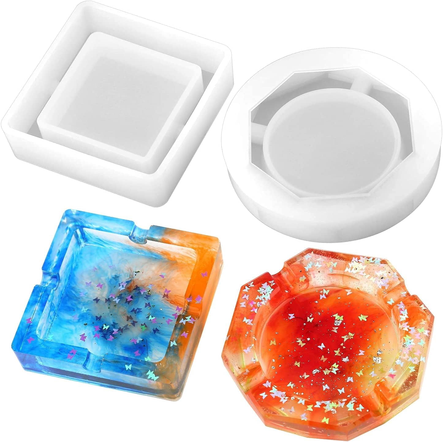 Ashtray Resin Molds, Silicone Mold with Square, Rhombus and Round Shape ...