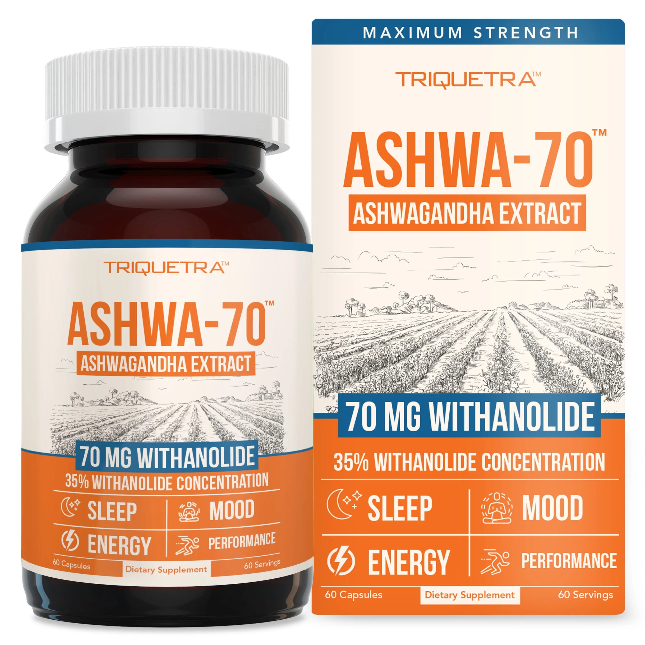 Ashwa-70 Organic Pure Ashwagandha Extract Supplement, 60 Capsules ...
