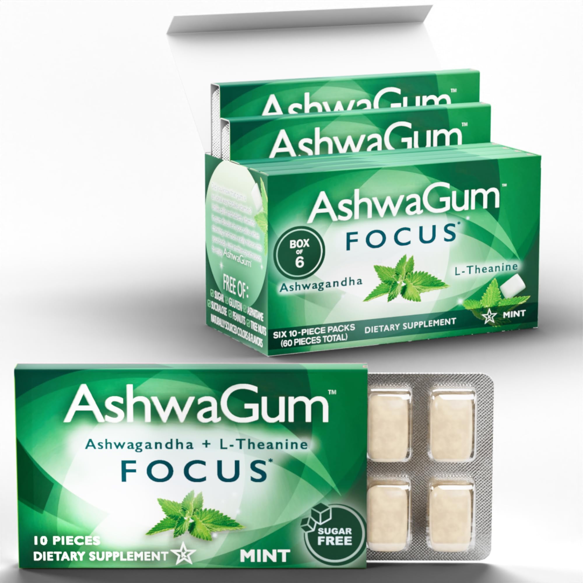 AshwaGum FOCUS Gum by HMF23 BetterGum, High Potency Supplement with KSM ...