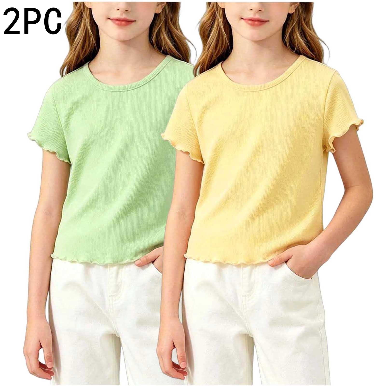 Ashyfjp 2Pcs Kids Casual Tops Solid Color Short Sleeve Crew Neck Rib ...