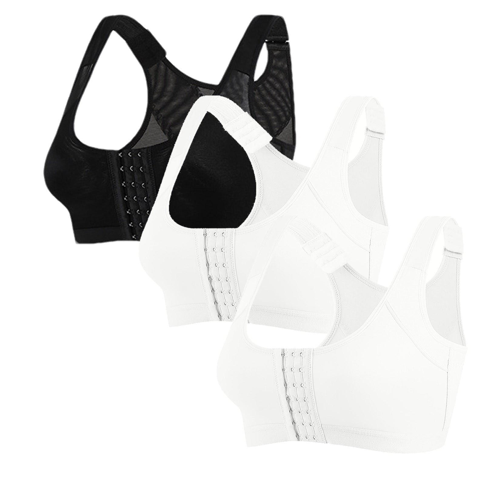 Ashyfjp 3Pcs Bras for Women Plus Size Solid Color Front Closure Mesh ...