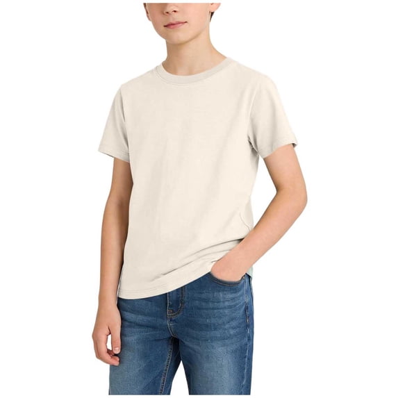 Ashyfjp Basic Tees for Boys Casual Plus Size Solid Color Short Sleeve ...