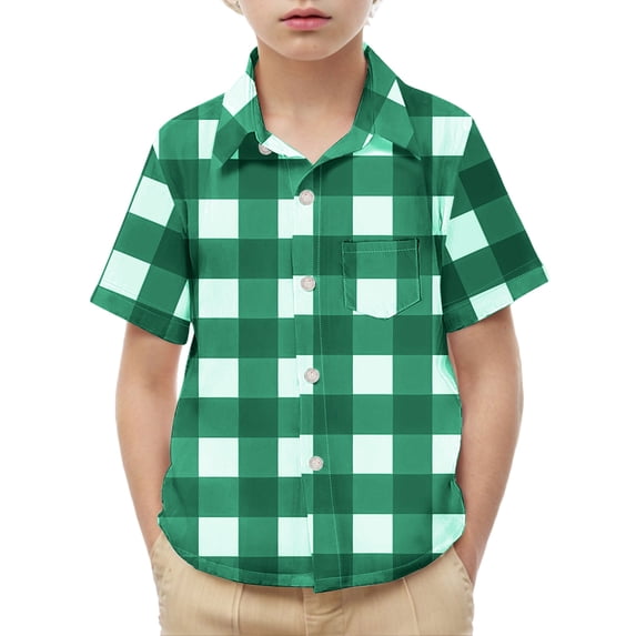 Ashyfjp Boys Blouses Casual Plaid Short Sleeve Full Button Collared ...