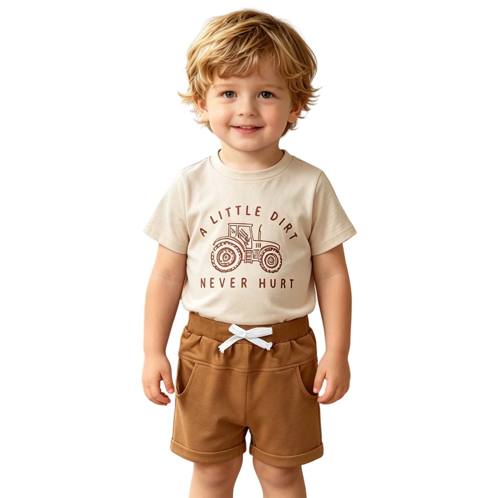 Ashyfjp Boys Daily Set Vintage Print Tee & Drawstring Waist Rolled Hem ...