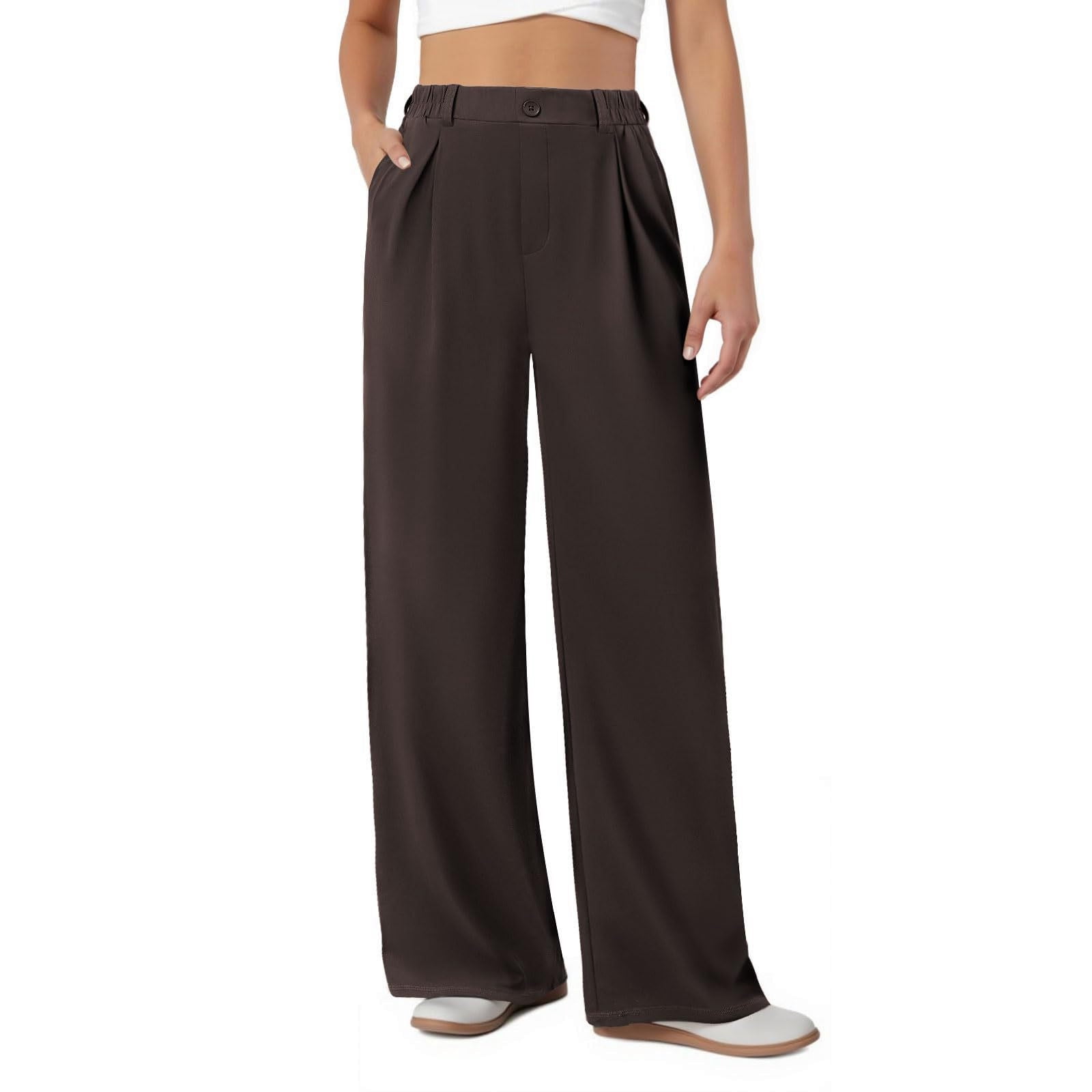 Ashyfjp Casual Pants for Women High Waist Button Fly Back Elastic ...