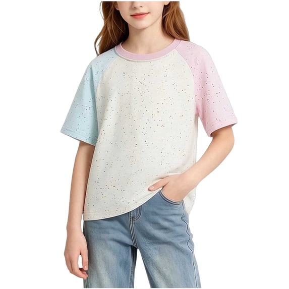 Ashyfjp Childrens T-Shirts Casual Speckled Fabric Contrast Raglan Top ...