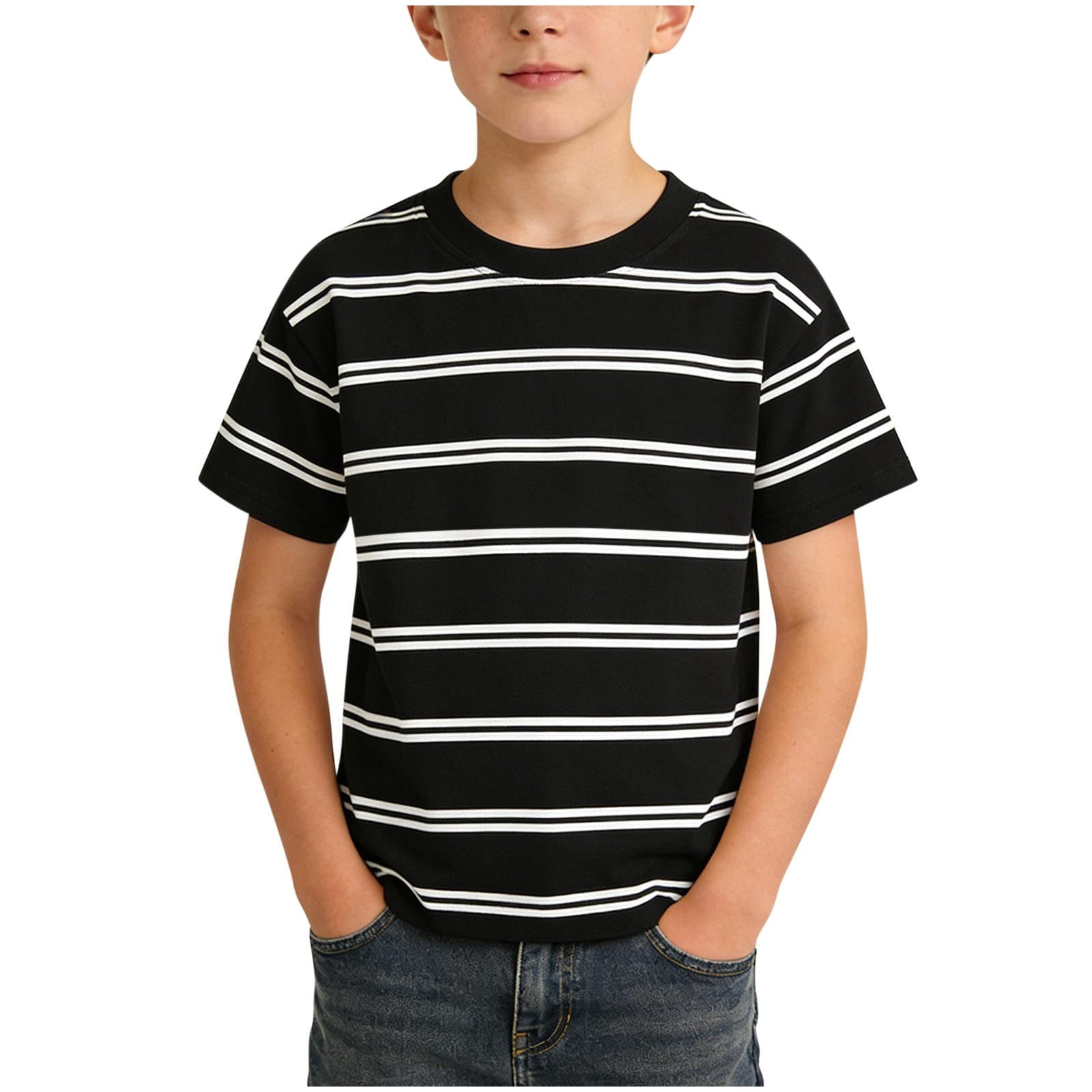Ashyfjp Everyday Tops for Boys Casual Striped Short Sleeve Crew Neck T ...