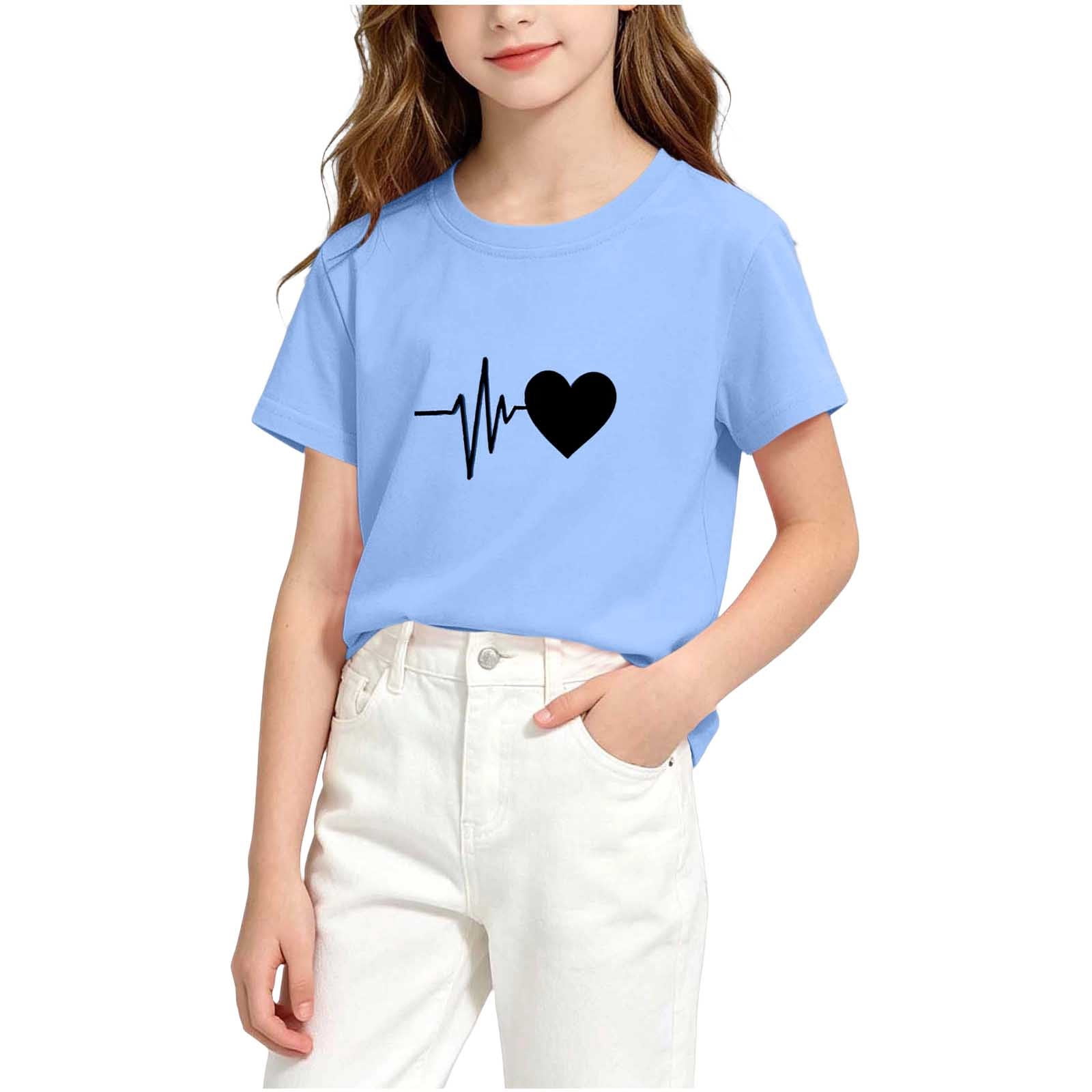 Ashyfjp Girls Basic Tops Trendy Short Sleeve Crew Neck Tee with Clean ...