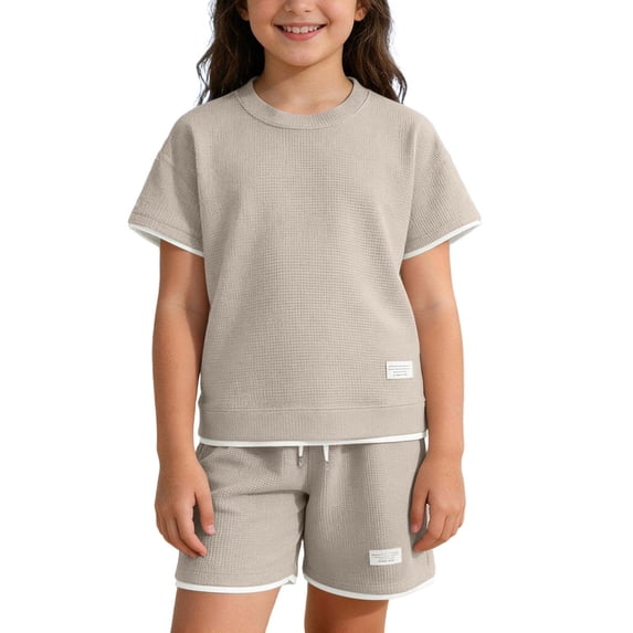 Ashyfjp Girls Casual Two-Piece Outfit Set Label Detail Contrast Binding ...