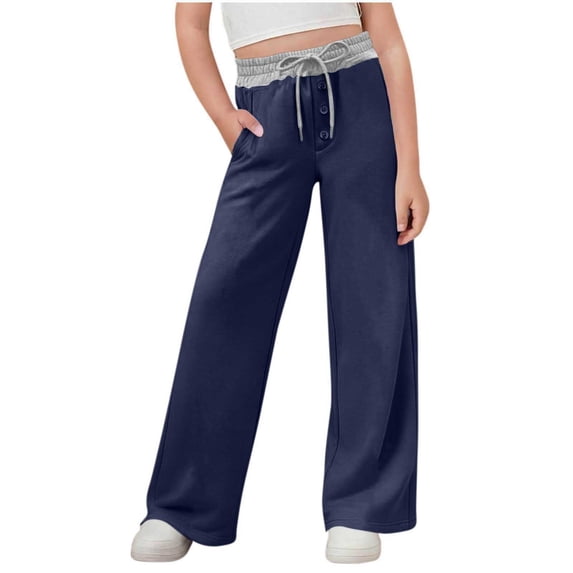 Ashyfjp Girls Daily Wear Pants Solid Tone Wide Leg Trousers Contrast ...