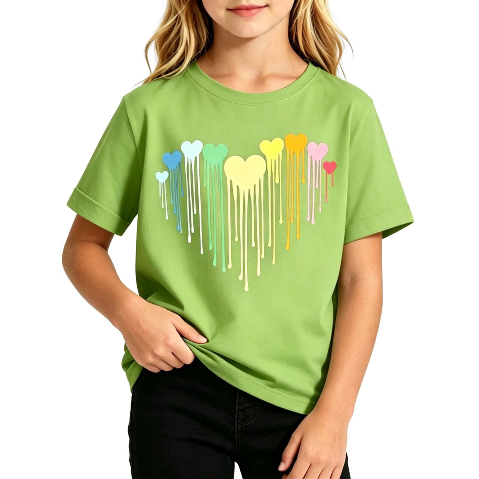 Ashyfjp Girls Fashion Tops Casual Solid Short Sleeve Crew Neck Tee with ...