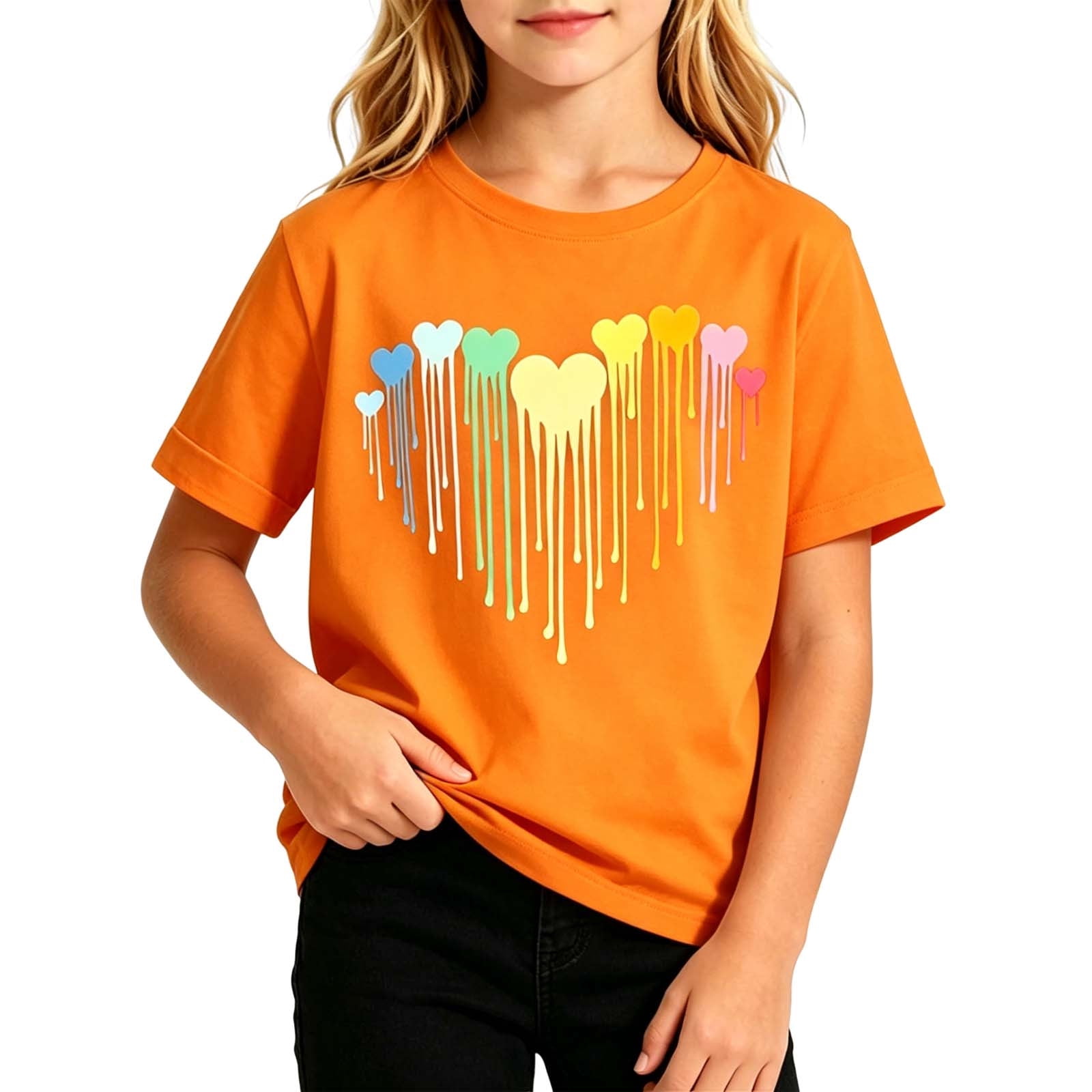 Ashyfjp Girls Fashion Tops Casual Solid Short Sleeve Crew Neck Tee with ...