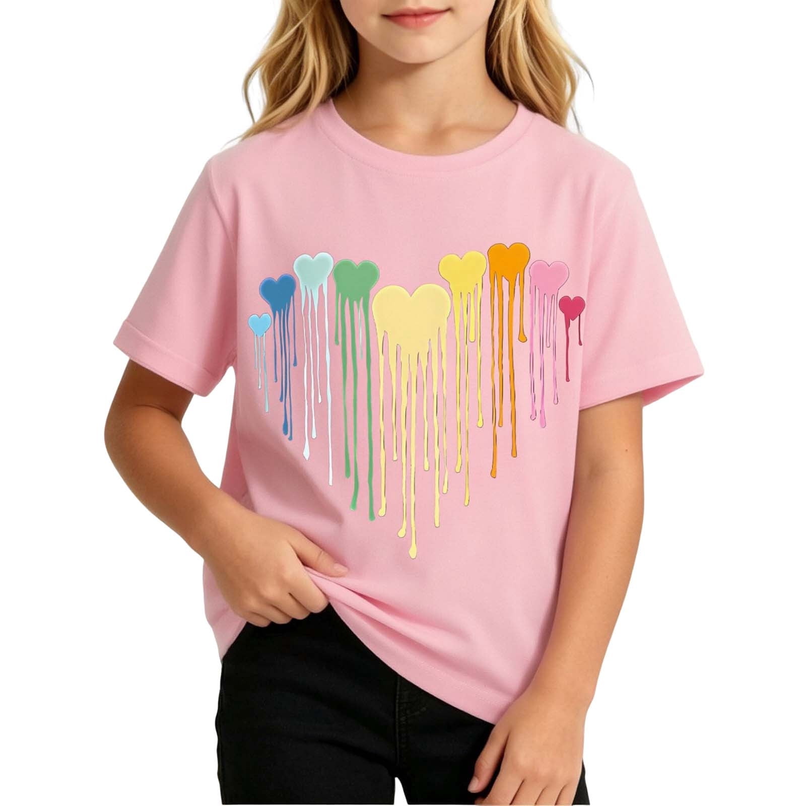 Ashyfjp Girls Fashion Tops Casual Solid Short Sleeve Crew Neck Tee with ...
