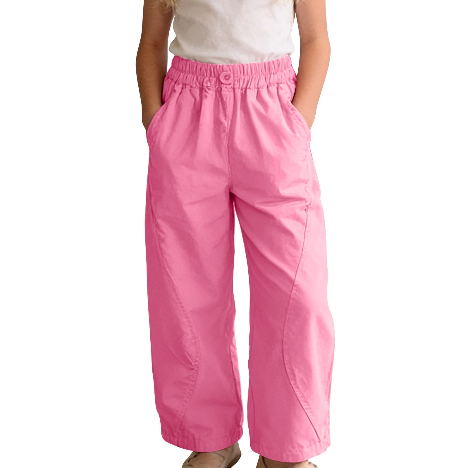 Ashyfjp Girls Pants Casual Solid Color Straight Trousers with Elastic ...