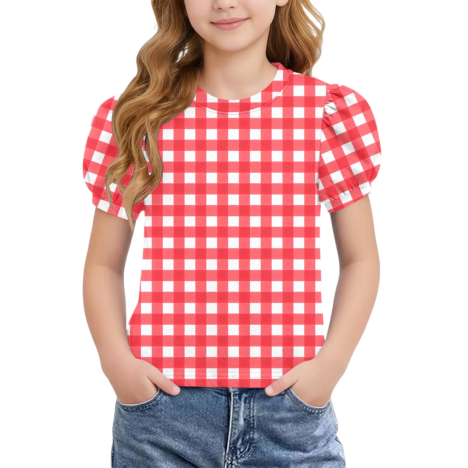 Ashyfjp Girls Summer Tops Casual Printed Short Sleeve Crew Neck Tee ...