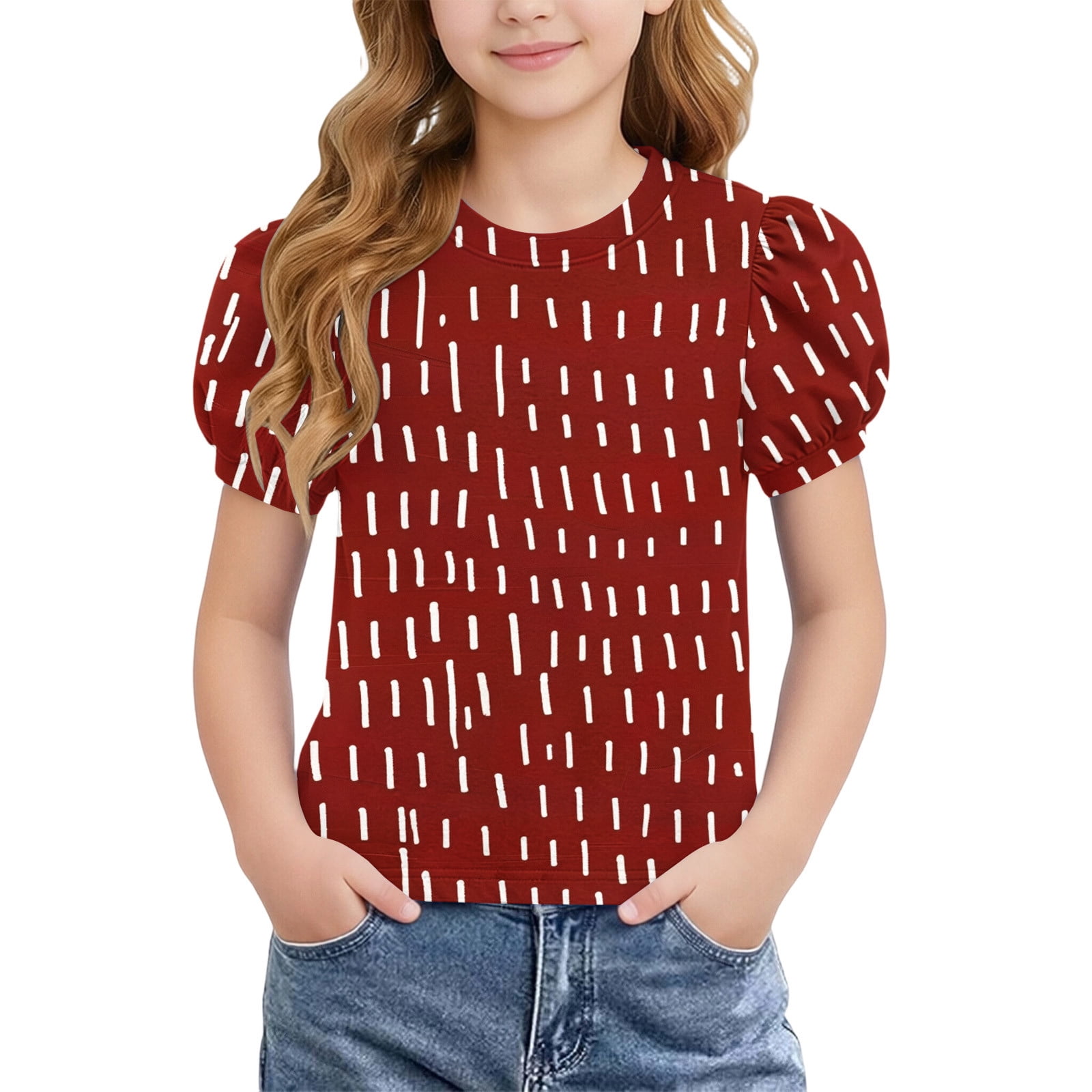 Ashyfjp Girls Summer Tops Casual Printed Short Sleeve Crew Neck Tee ...