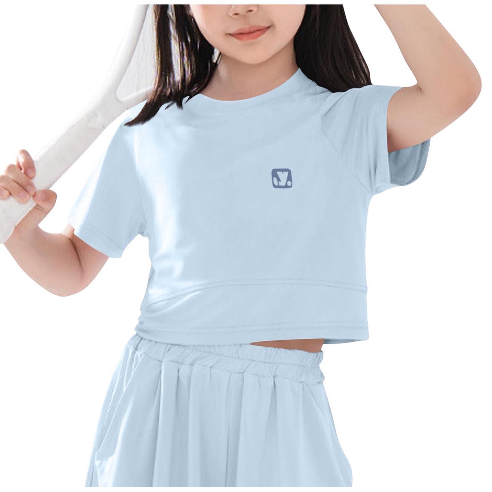 Ashyfjp Kids Blouses Casual Solid Color Short Sleeve Crew Neck Top with ...