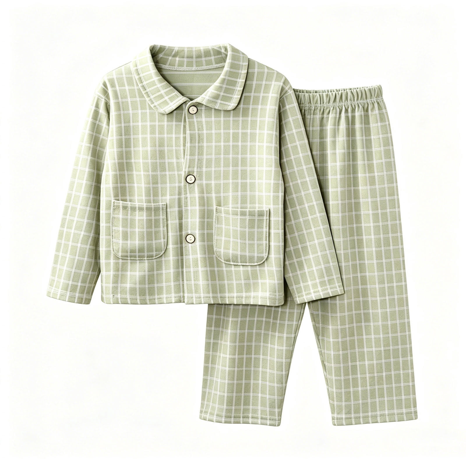 Ashyfjp Kids Check Print Pajama Outfit Lapel Button Front Long Sleeve ...