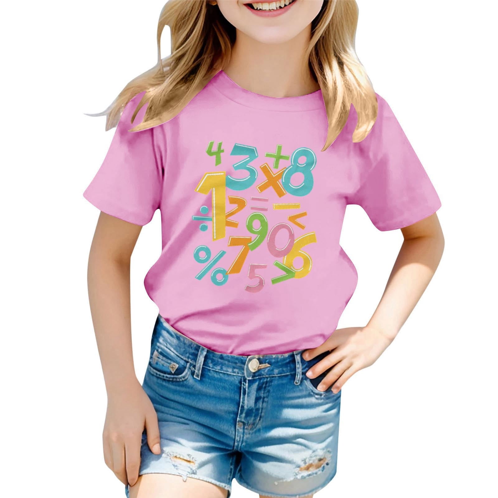 Ashyfjp Kids Daily Tees Casual Solid Color Short Sleeve Round Neck T ...