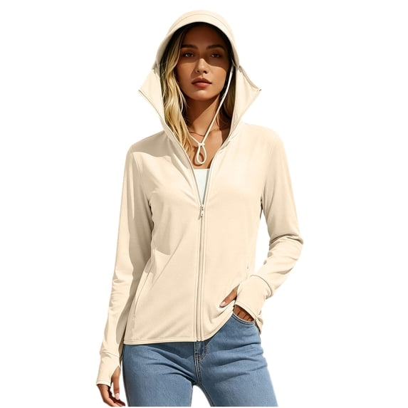 Ashyfjp Outdoor Daily Zip Up Hooded Outerwear for Women Solid Color Sun ...