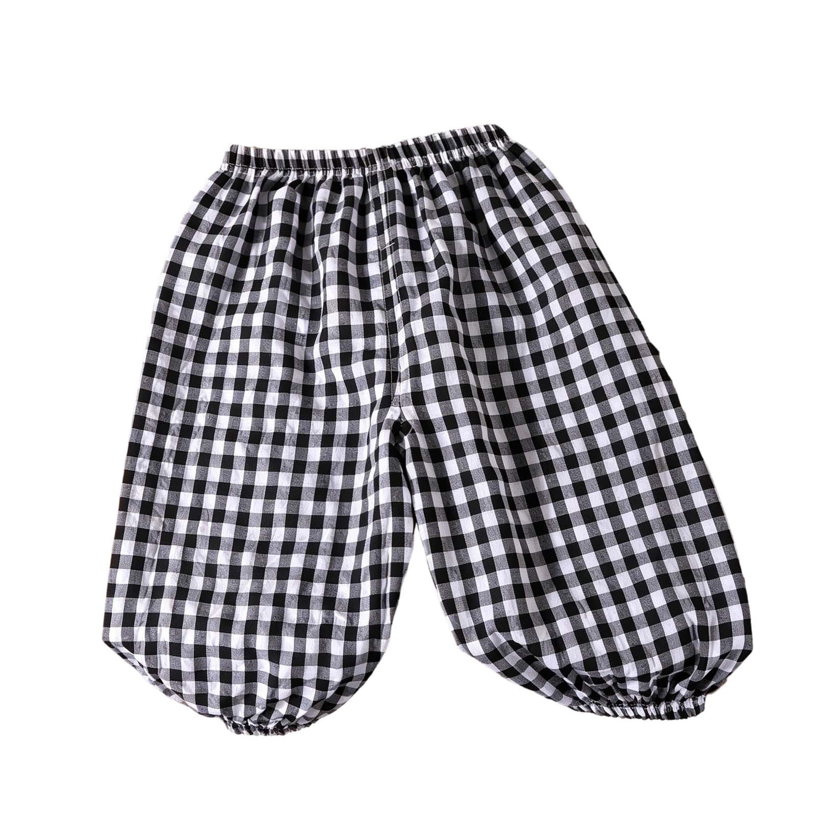 Ashyfjp Pants for Girls Check Print Elastic Waist Soft Comfortable ...