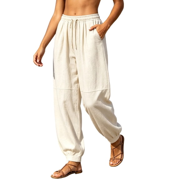 Ashyfjp Pants for Women Casual Solid Loose Jogger Trousers Drawstring ...
