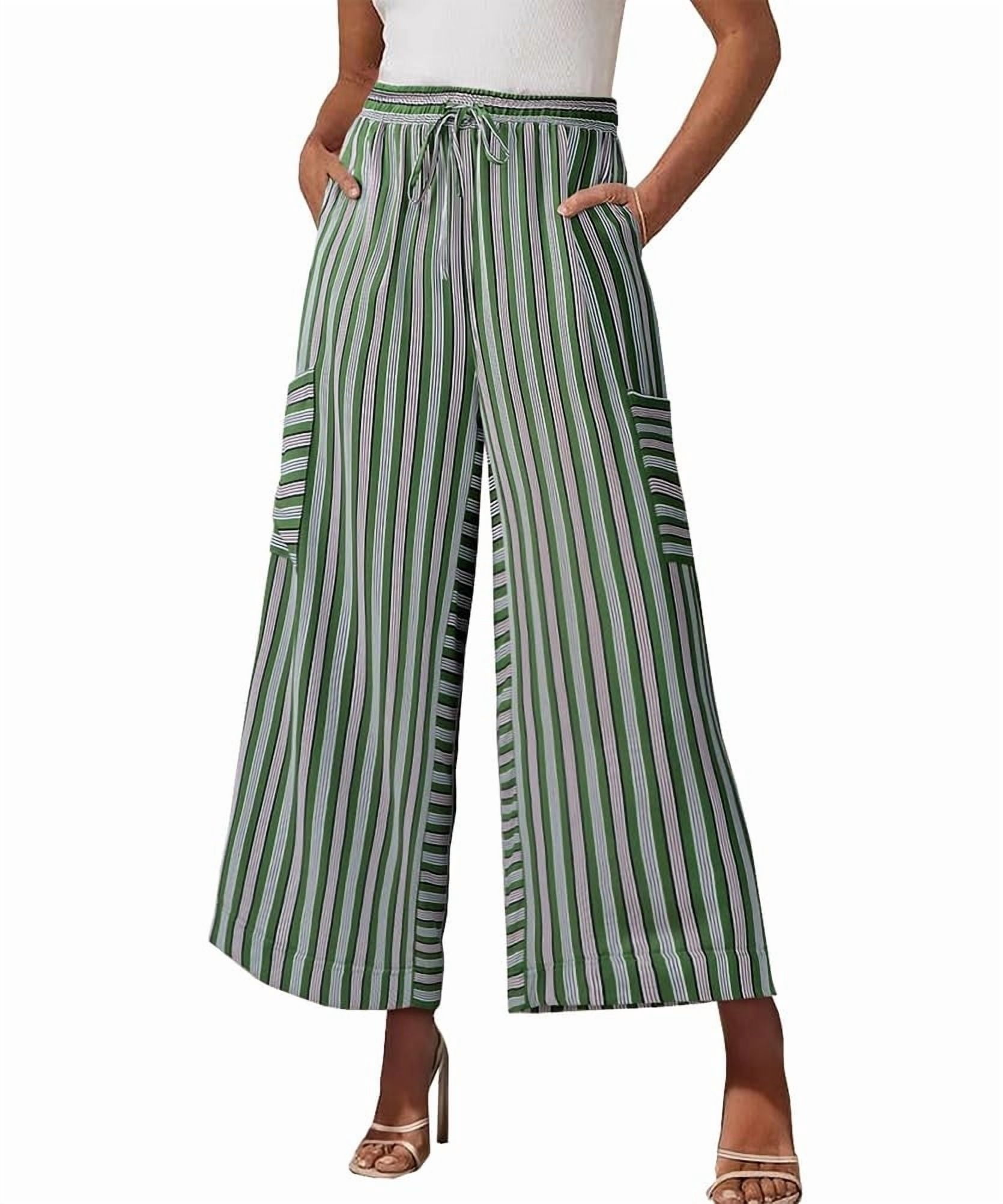 Ashyfjp Pants for Women Trendy Striped Patchwork Elastic Drawstring ...