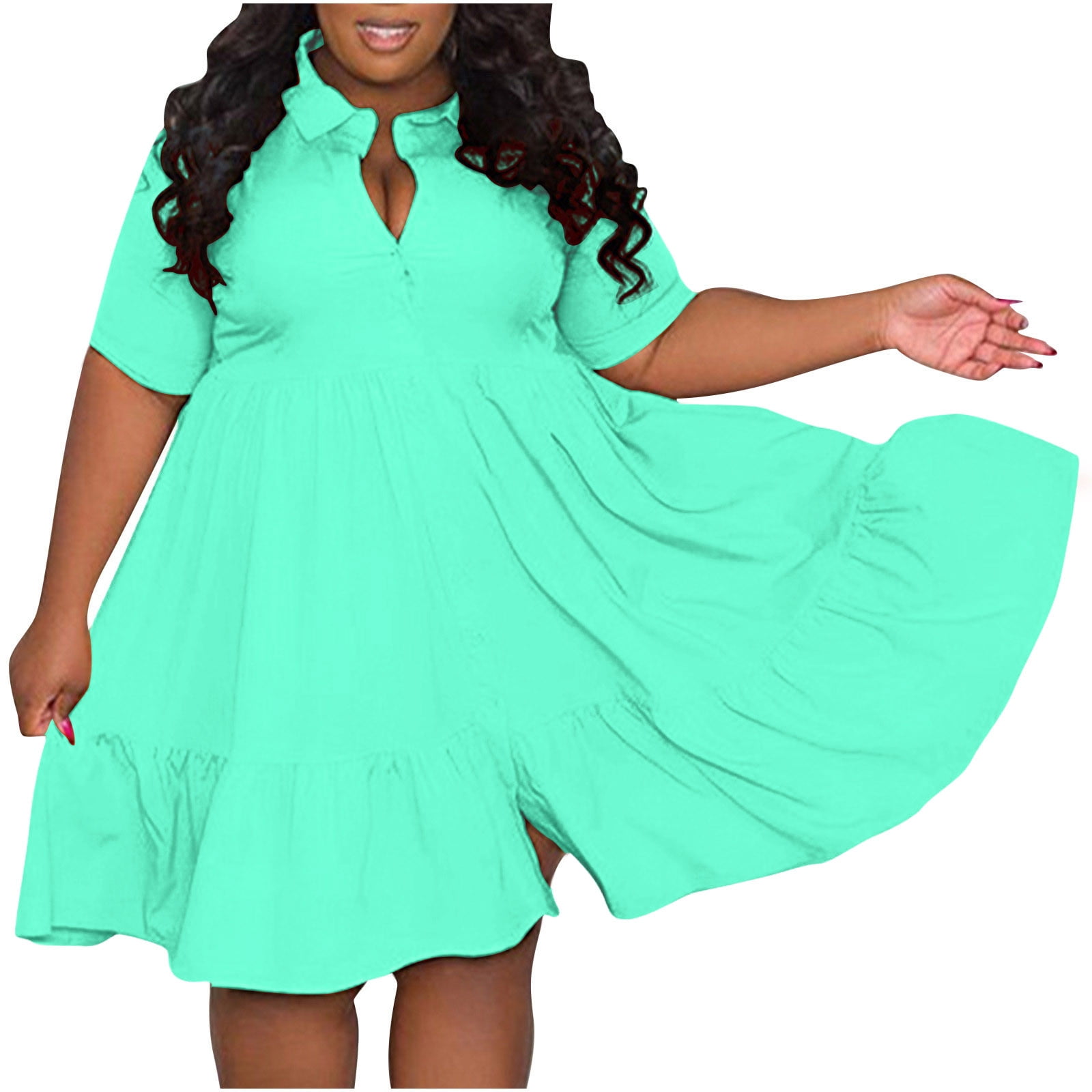 Ashyfjp Plus Size Dresses for Women Casual Solid Color Short Sleeve ...