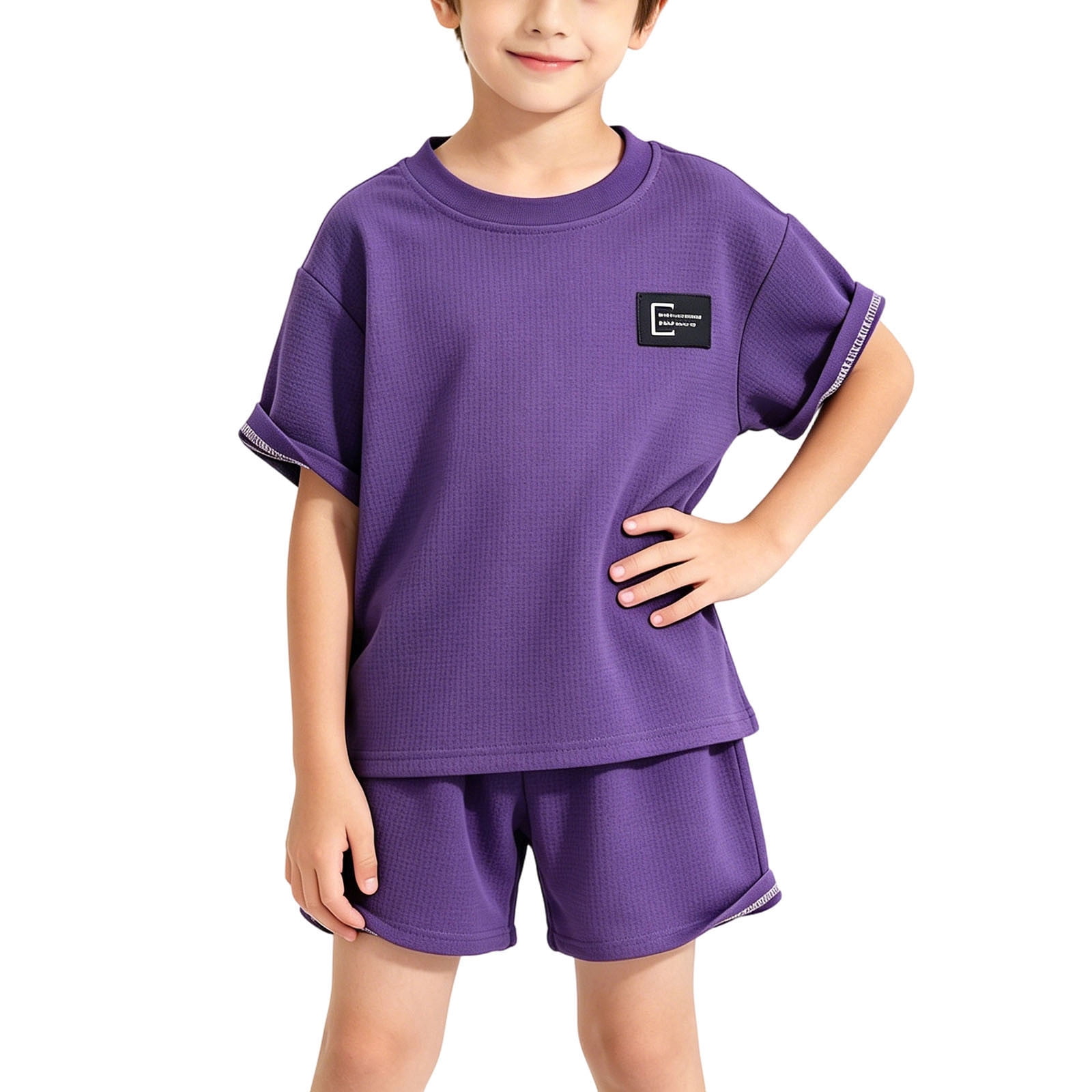 Ashyfjp Summer Outfit for Boys Patch Decorated Textured Short Sleeve ...