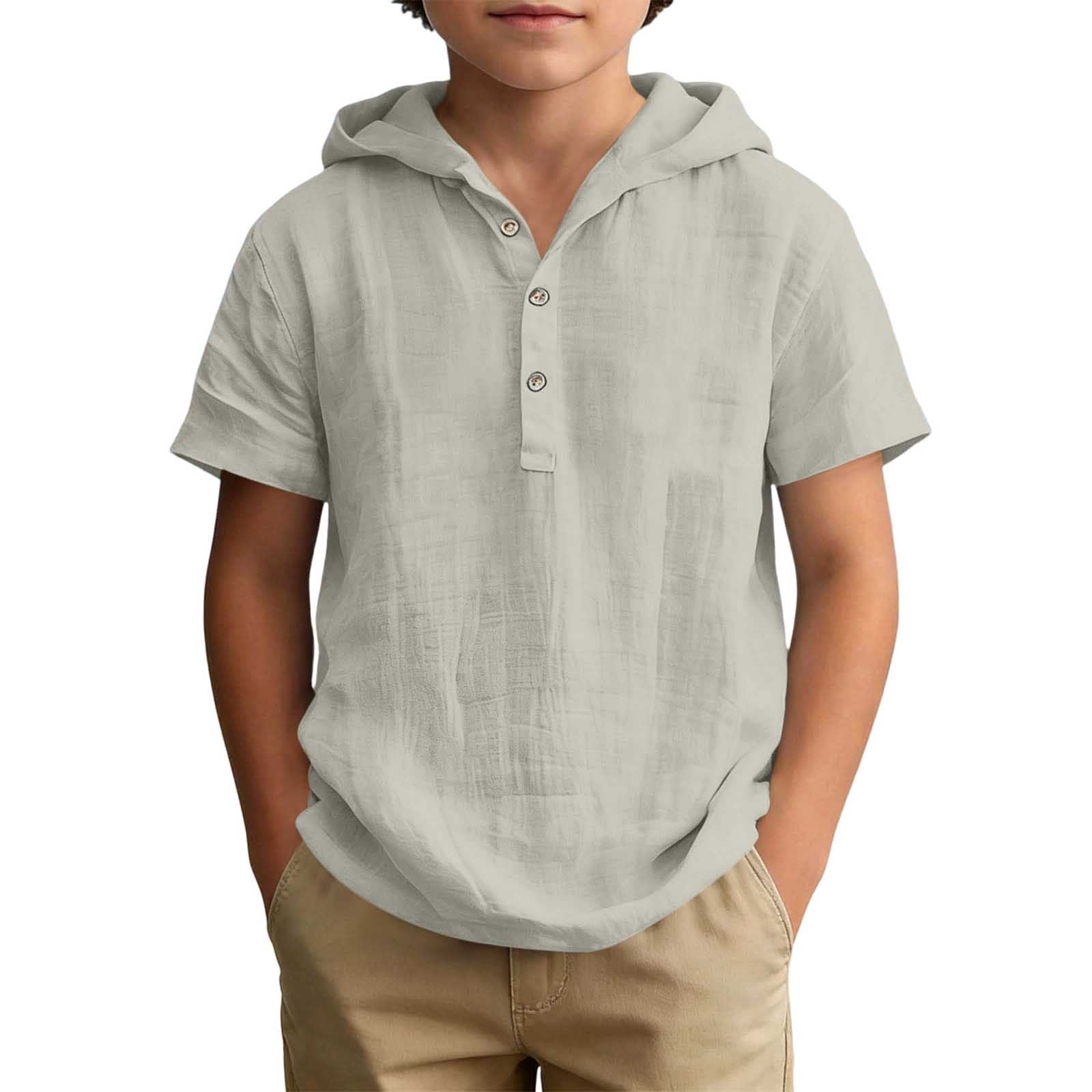 Ashyfjp Summer Tops for Boys Casual Solid Color Short Sleeve Hooded ...