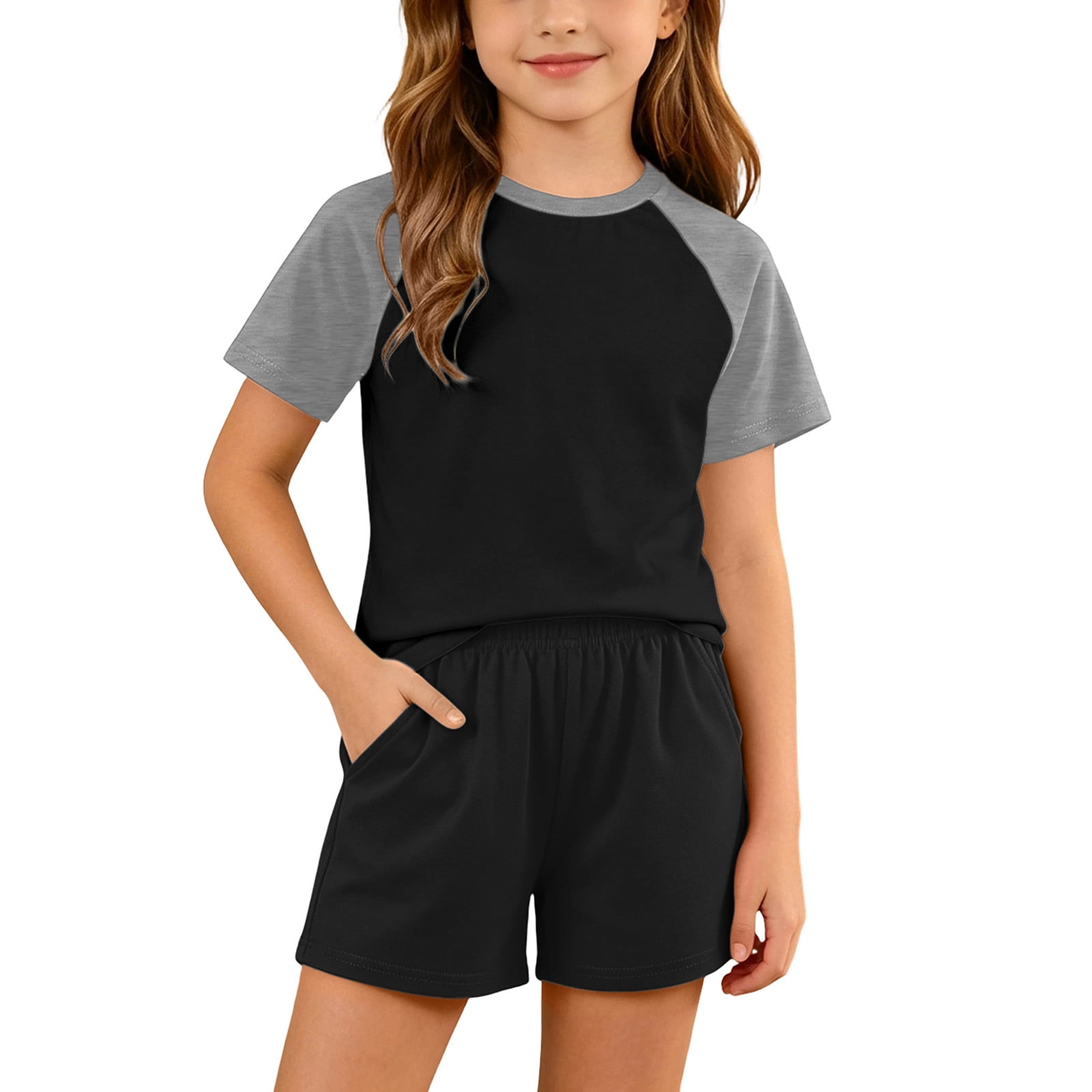 Ashyfjp Toddler Girls Color Block Loungewear Set Raglan Sleeve T-Shirt ...