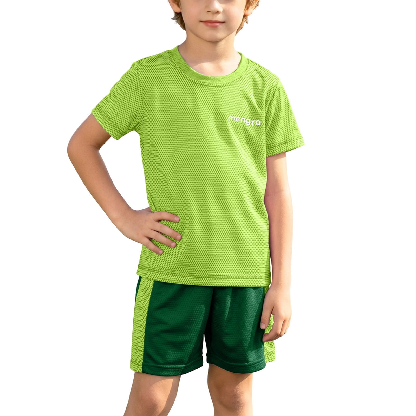 Ashyfjp Toddler Girls Color Block Mesh Activewear Set Short Sleeve Crew ...