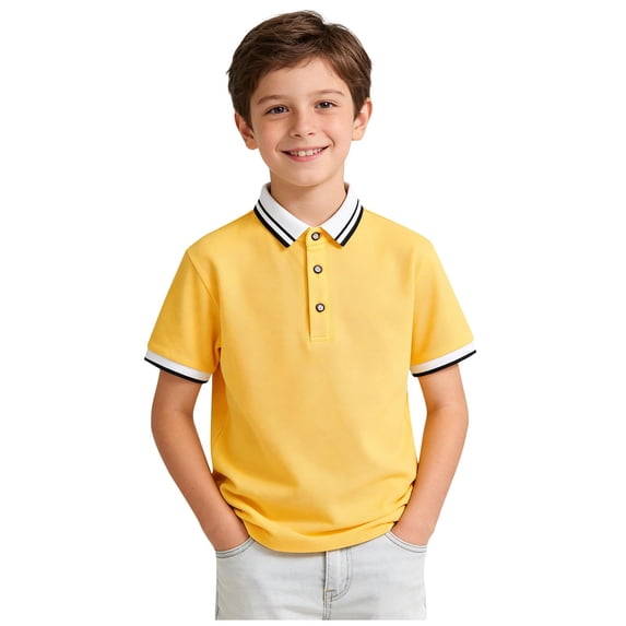 Ashyfjp Tops for Boys Casual Solid Color Short Sleeve Collared T-Shirt ...