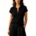 Ashyfjp Tops for Women Everyday Basic Collared Short Sleeve Half ...