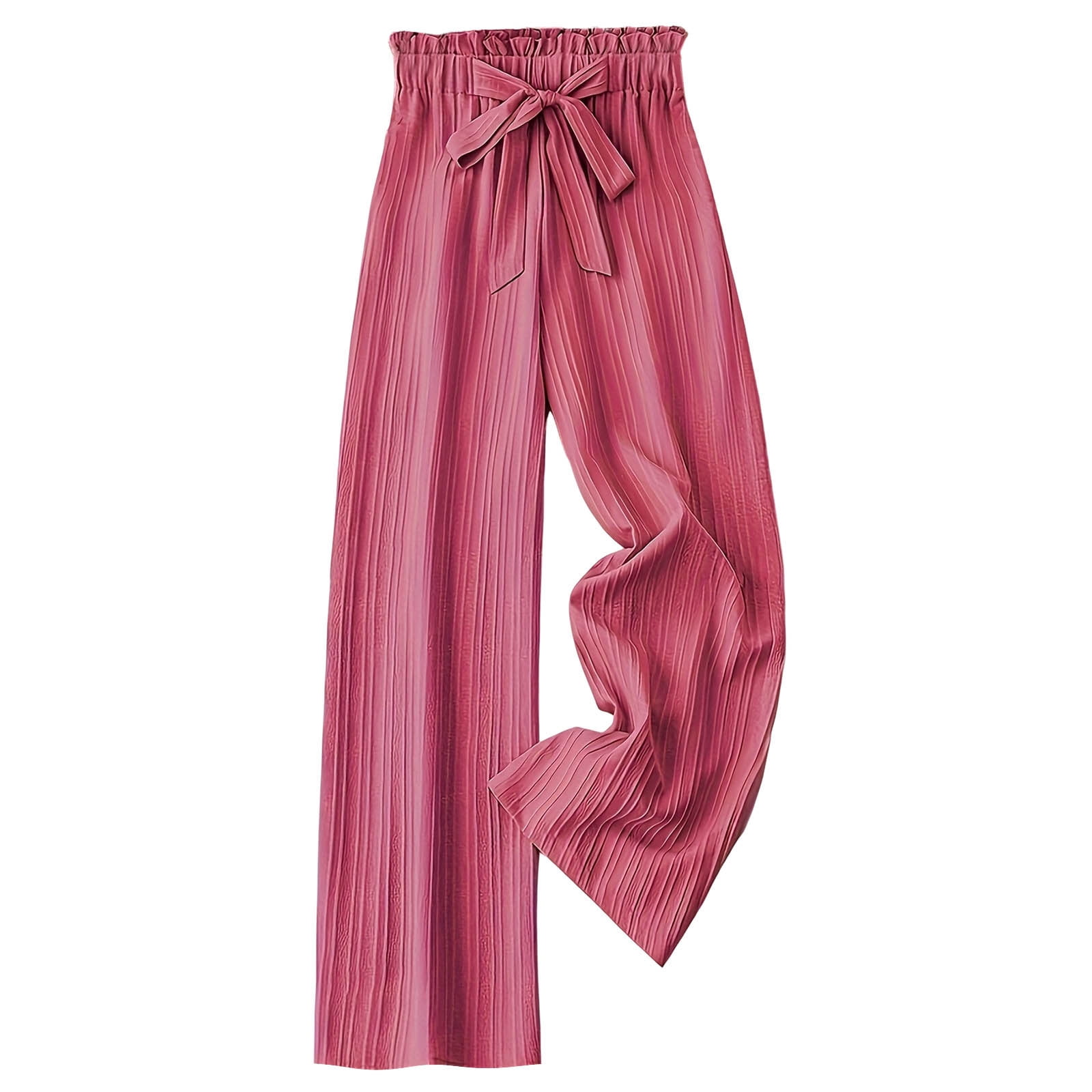 Ashyfjp Trendy Trousers for Women Solid Crinkle Striped Fabric Elastic ...