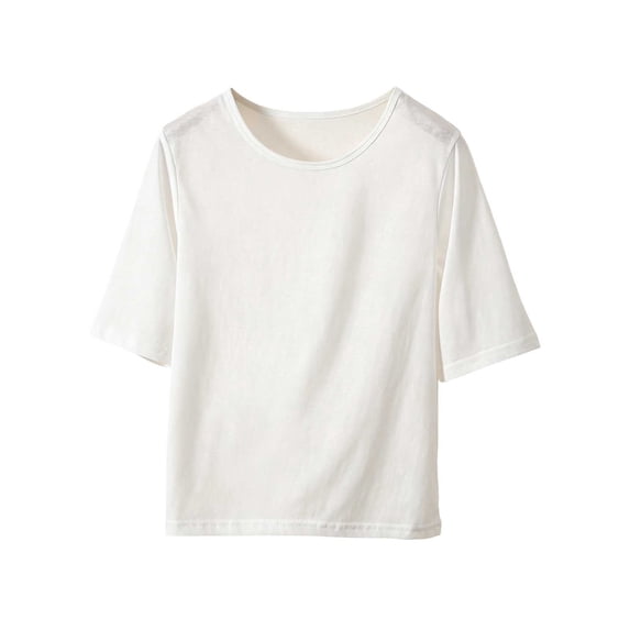 Ashyfjp Womens Basic Tees Casual Solid Color Mid Sleeve Round Neck Soft ...