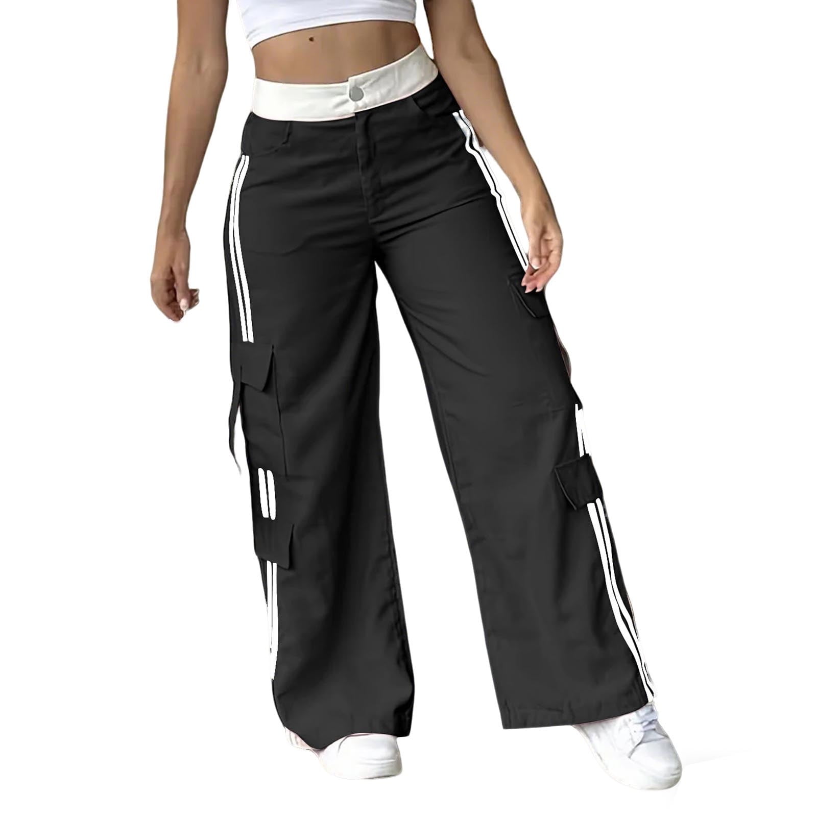 Ashyfjp Womens Pants Casual Solid Color Contrast Button Fly Waistband ...