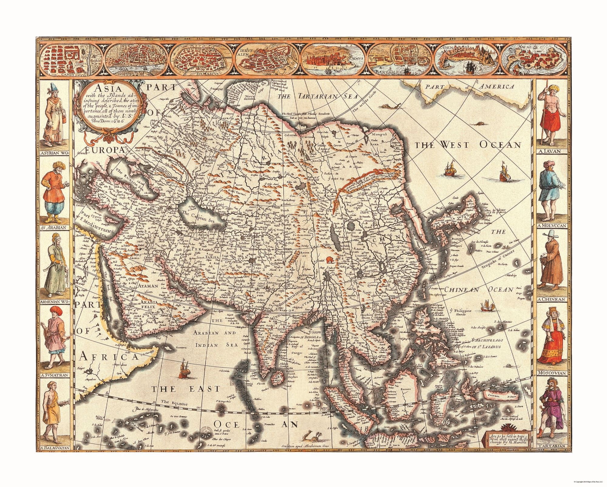 Historic Map - Asia - Ano Dom 1626 - 28.66 x 23 - Vintage Wall Art ...