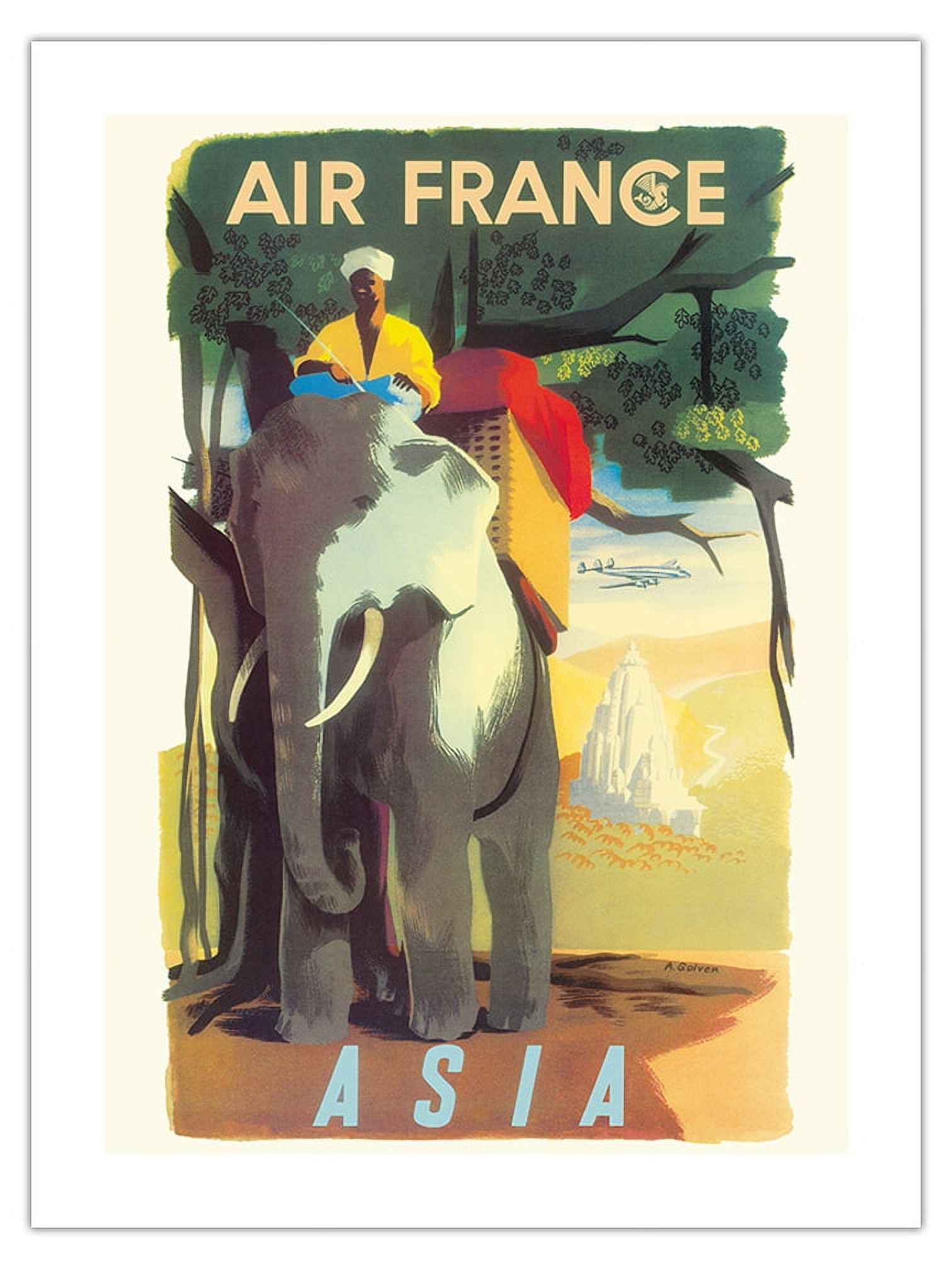 Asia - Asian Elephant with Mahout Rider - France - Vintage Airline ...