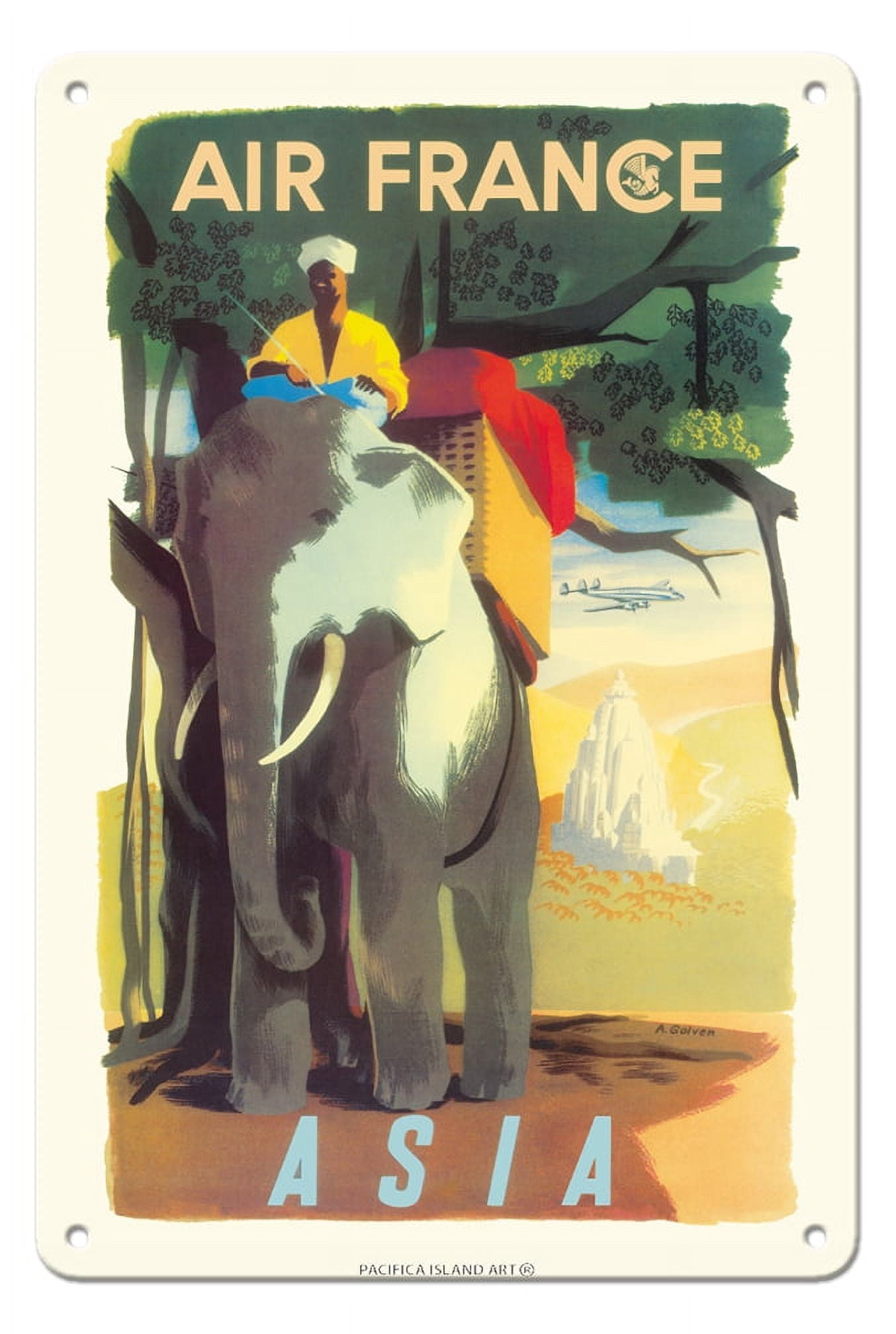 Asia - Asian Elephant with Mahout Rider - France - Vintage Airline ...