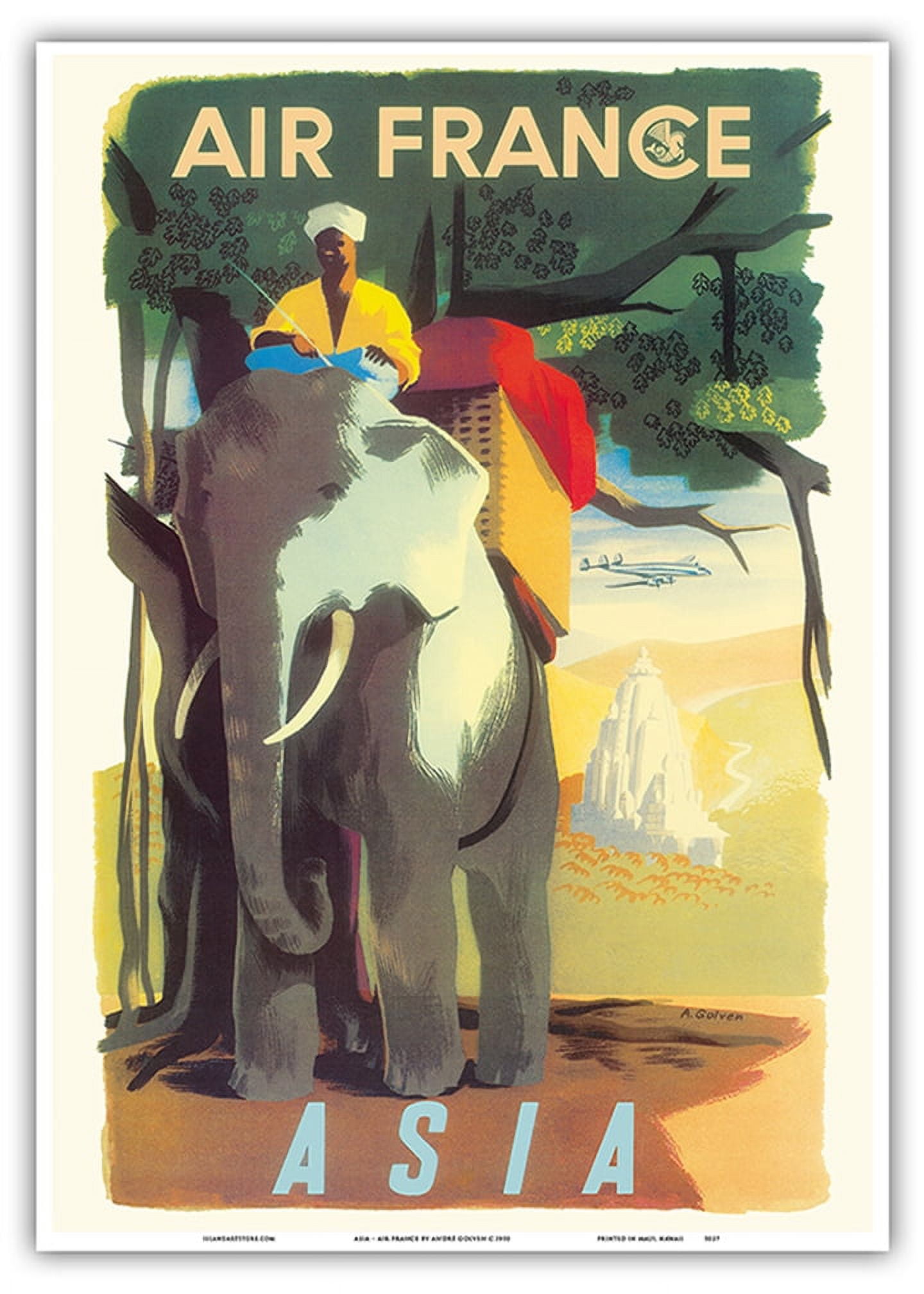 Asia - Asian Elephant with Mahout Rider - France - Vintage Airline ...
