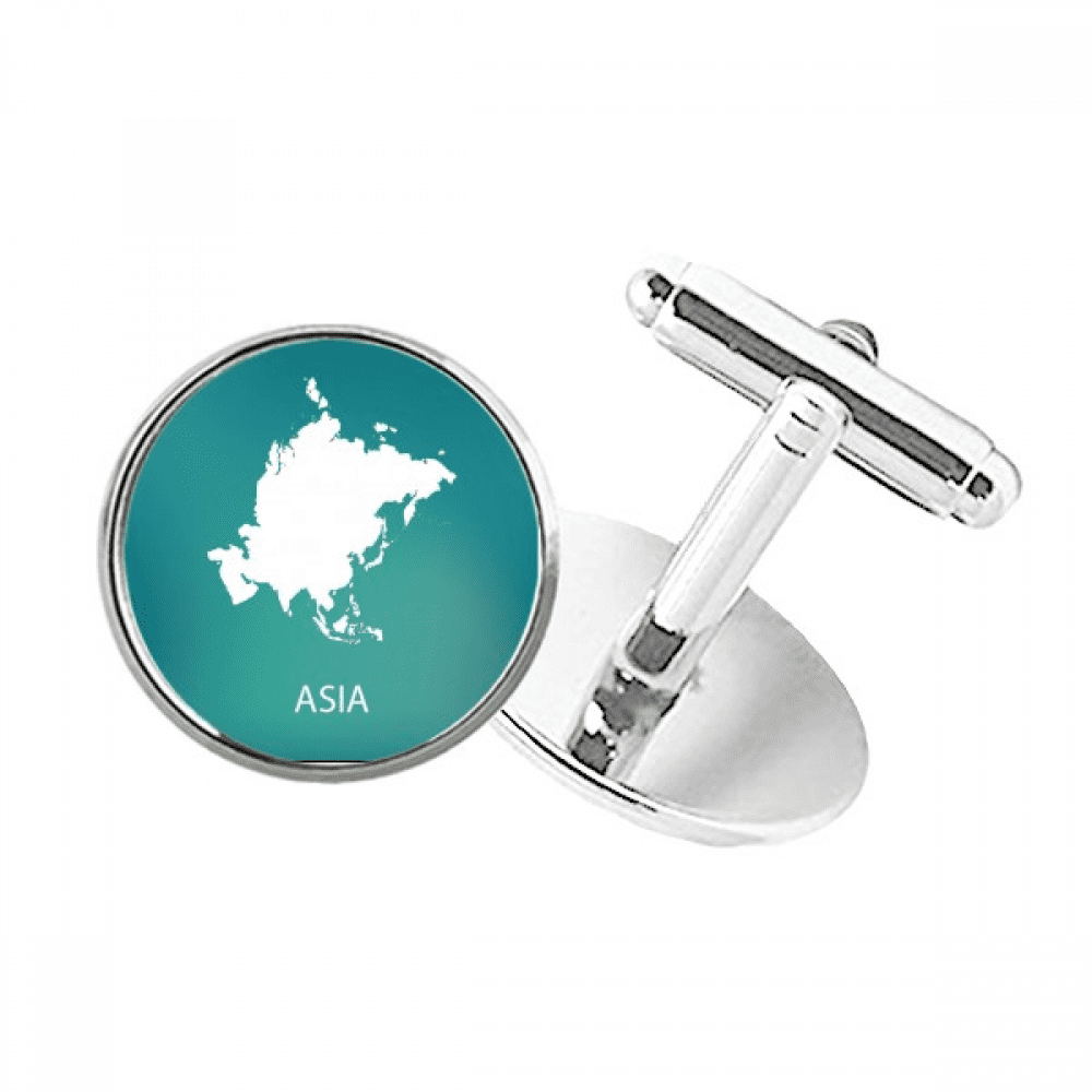 Asia Continent Outline Outline Map Round Button Cuff Clip Stud ...