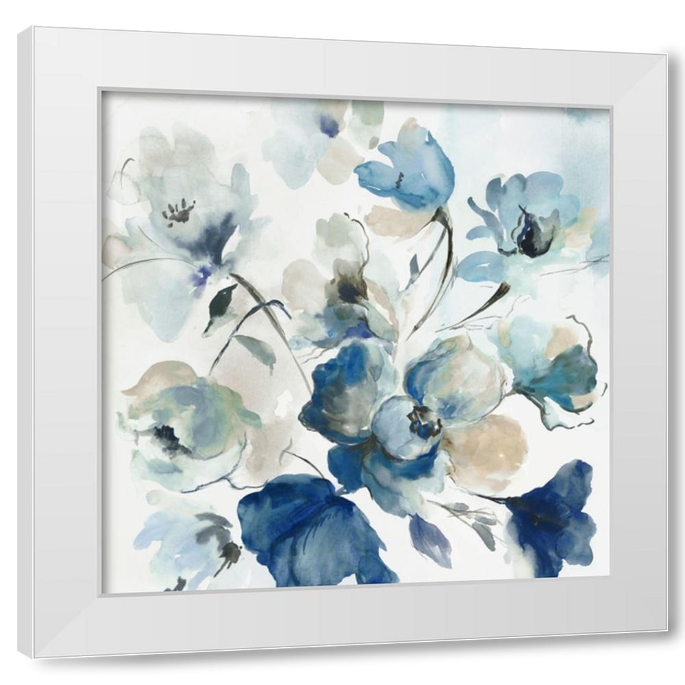 Asia Jensen 4x14 White Modern Wood Framed Wall Art Titled - Blue Pedals ...