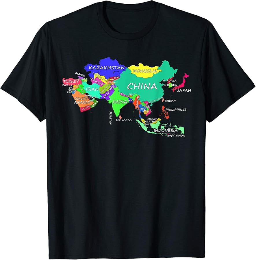 Asia Map With Country Names and international boundaries T-Shirt - Walmart.com