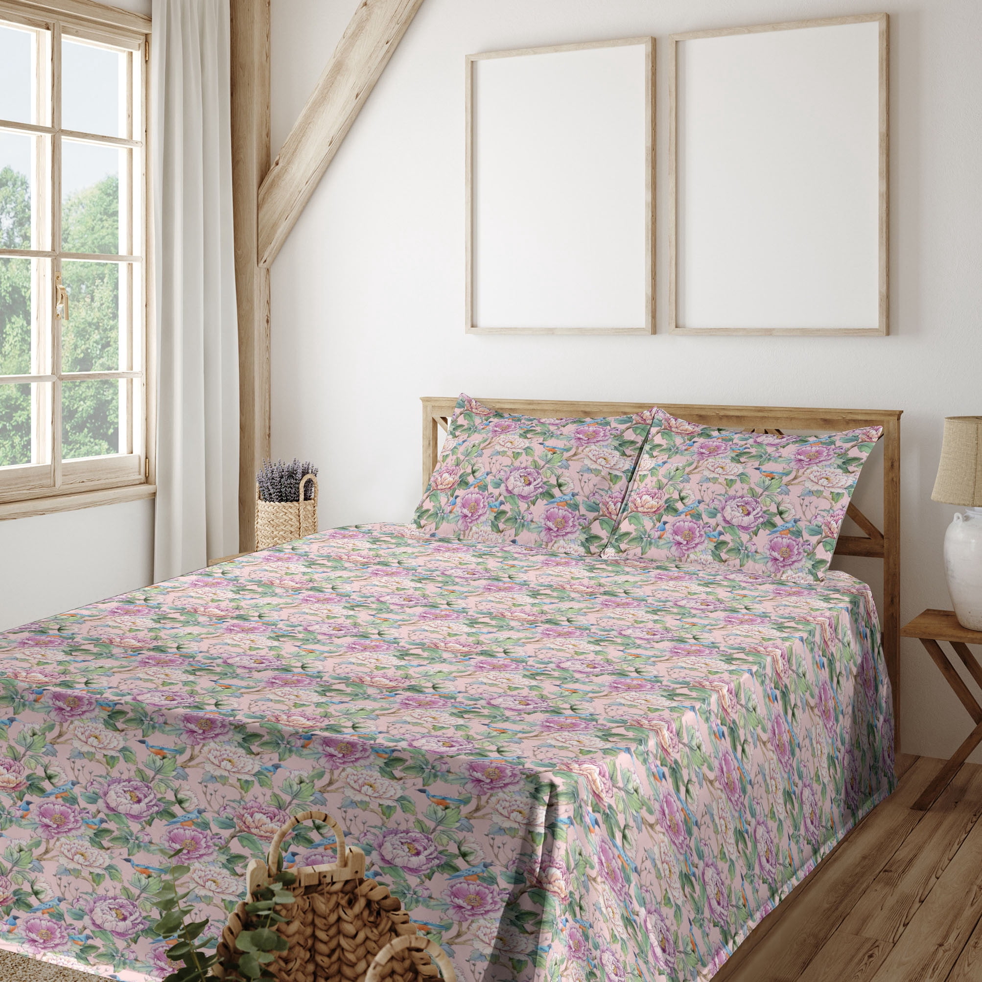 Asia Sheet Set, Colorful Chinese Flowers Watercolor Summer Floral ...